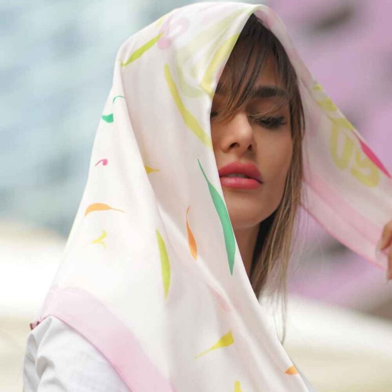 Print Mini Silk Scarf for Women with Persian Artistic Luxe and Vibrant ...