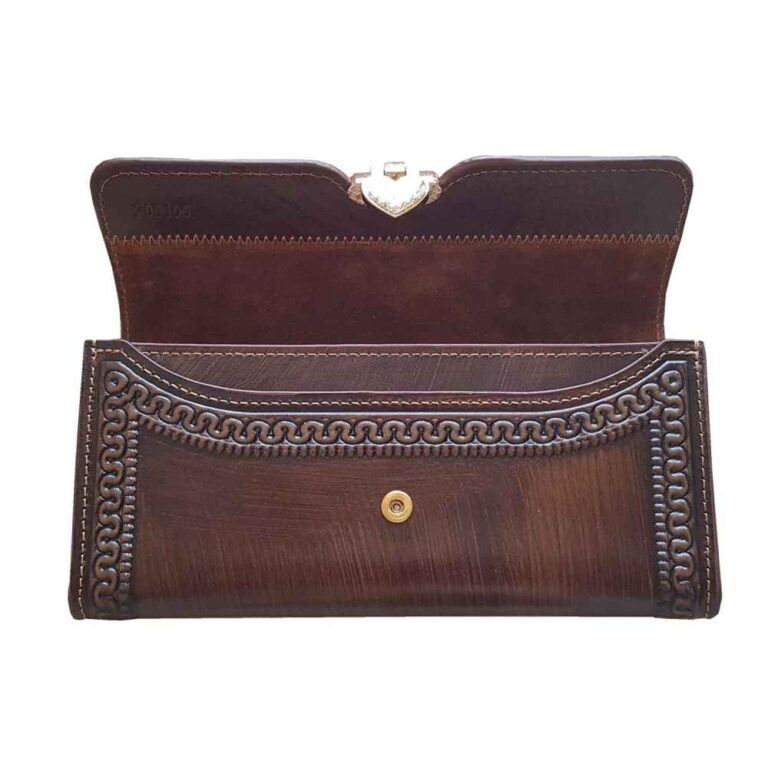 Persian Leather Long Wallet for Women with Negar Design - ShopiPersia