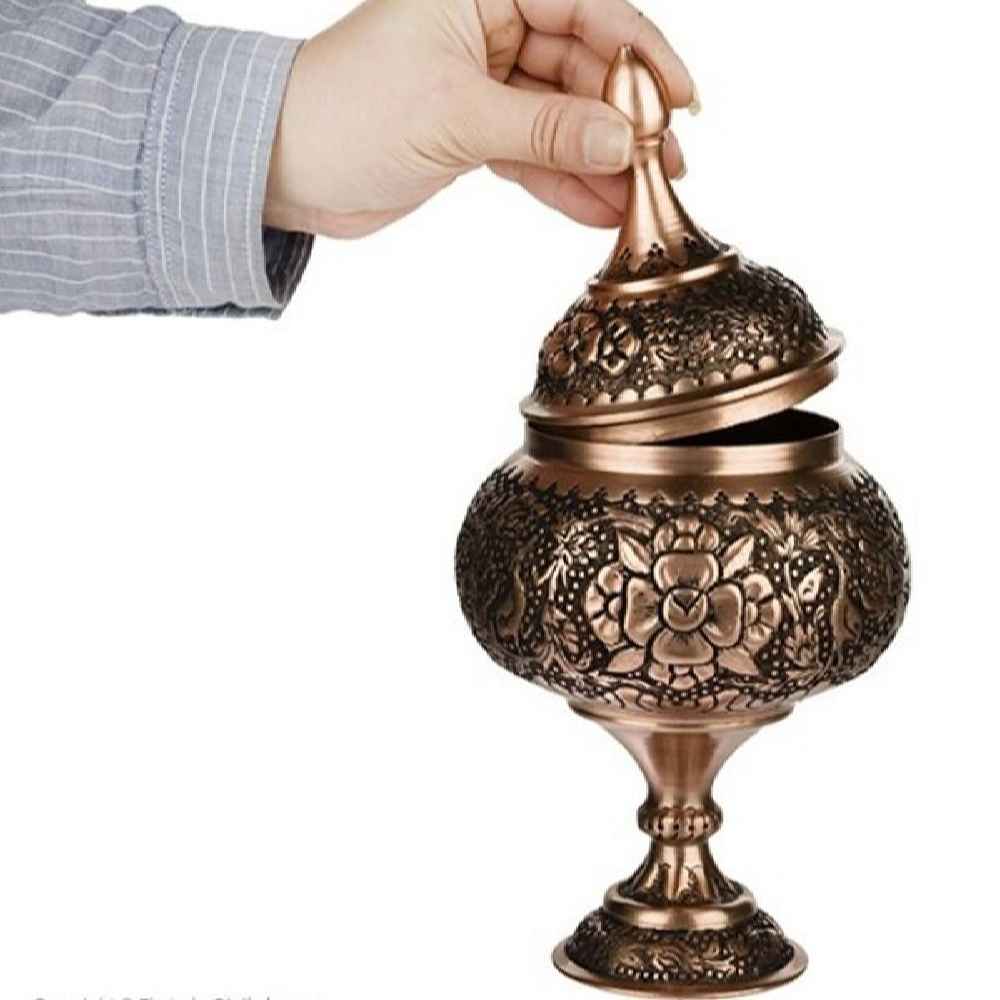 Handcrafted Persian Engraved Copper Sugar Bowl Raha - ShopiPersia Handcrafted Persian Engraved Copper Sugar Bowl Raha - ShopiPersia