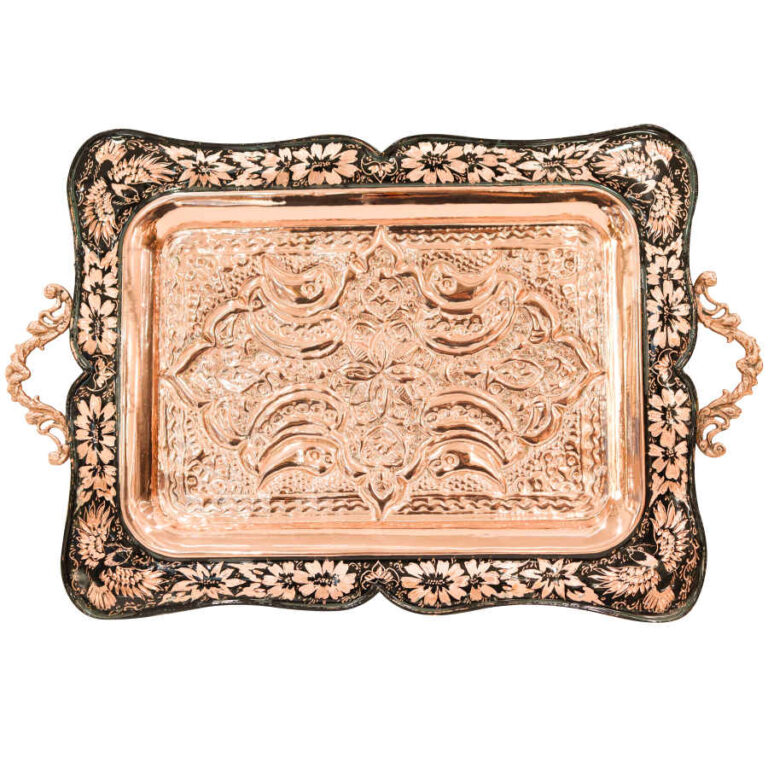 Decorative Copper Tray Hand-Engraved with Persian Artisanal Sun ...