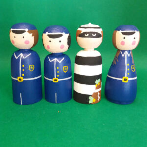 Handmade Wooden Peg Dolls - Police & Thief | Adventure-Themed Wooden ...