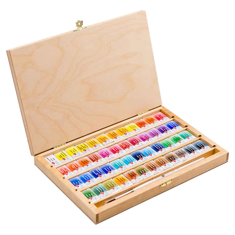 Afra 48-Color Watercolor Set in Wooden Box - ShopiPersia