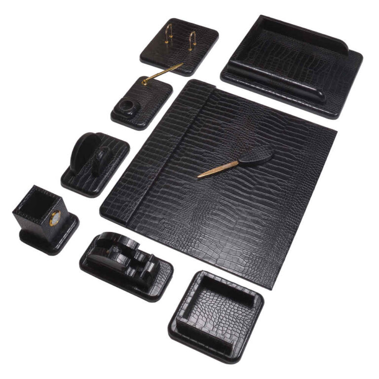 Black Leather Office Desk Set (10 Pcs) - ShopiPersia