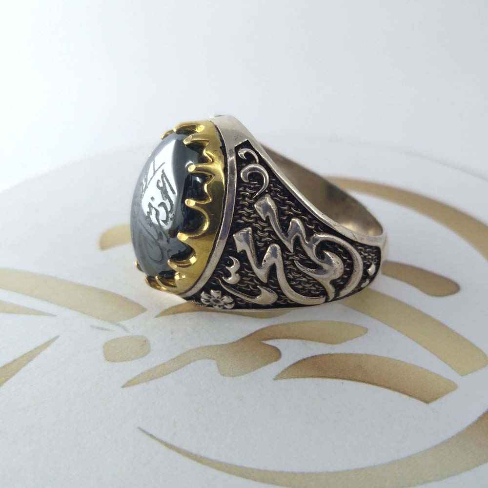 Islamic Hematite Silver Ring Hadid Gemstone for Men 7 Jalaleh - ShopiPersia