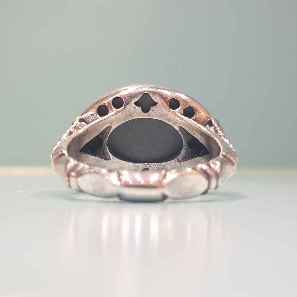 Islamic Hematite Silver Ring Hadid Gemstone for Men Faez - ShopiPersia