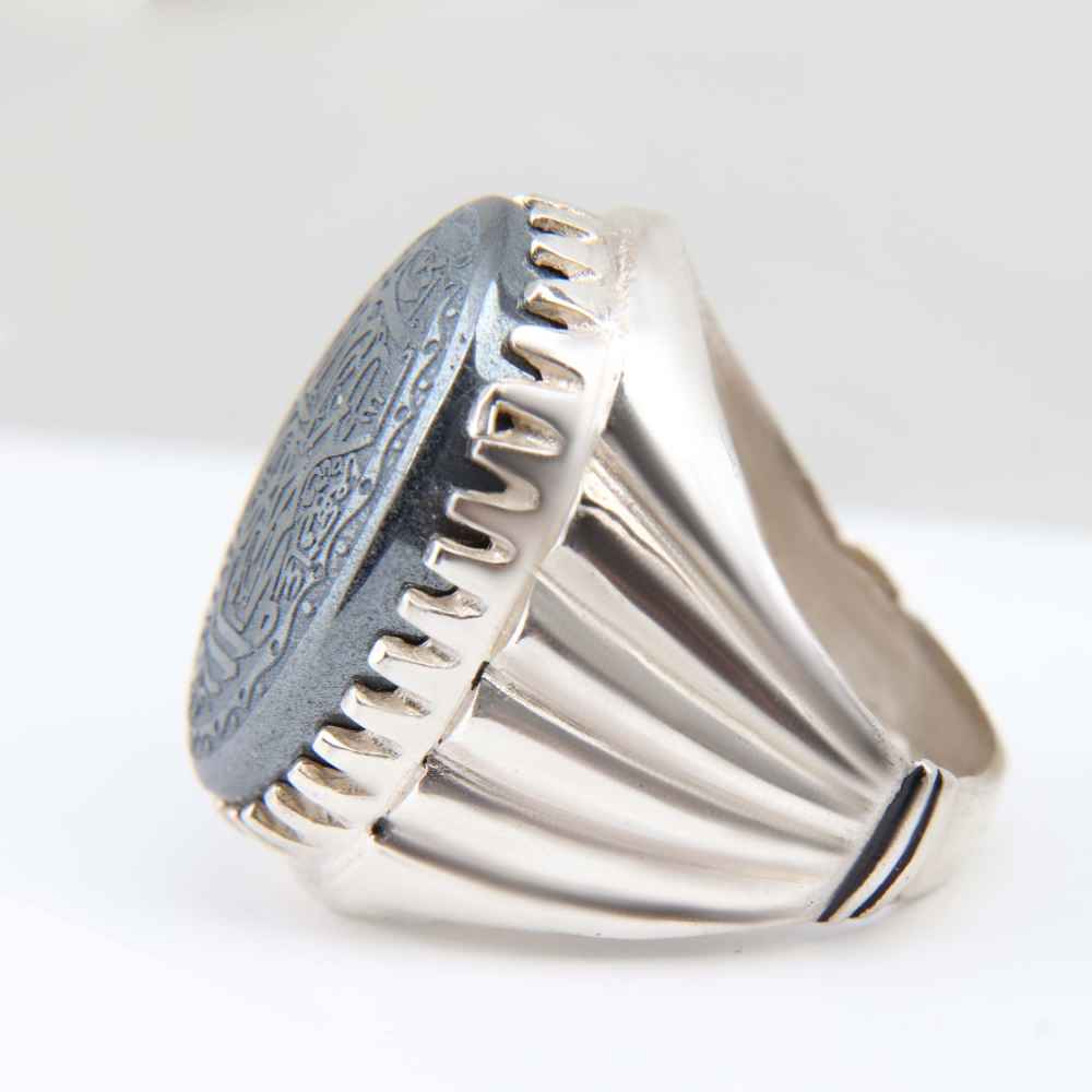 Islamic Hadid Men's Silver Ring Model Hakaki - ShopiPersia
