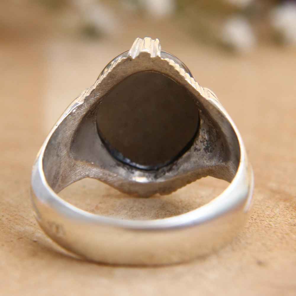 Islamic Hematite Silver Ring Hadid Gemstone for Men Allah - ShopiPersia