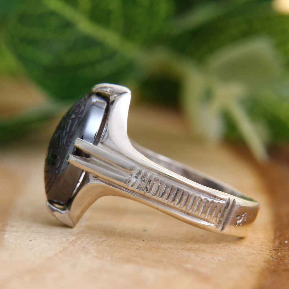 Islamic Hematite Silver Ring Hadid Gemstone for Men Yazdan - ShopiPersia