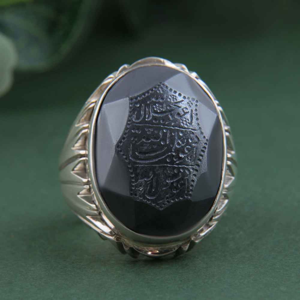 Islamic Hematite Silver Ring Hadid Gemstone for Men Ziba - ShopiPersia