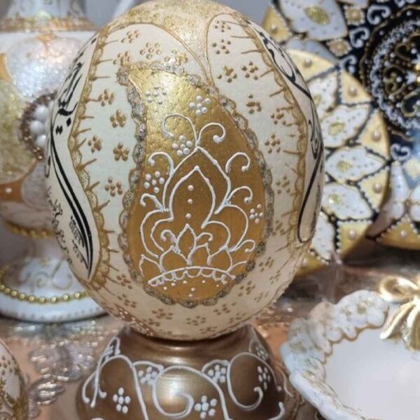 Hand Painted Ostrich Egg Shell Islamic Design Ayatol Korsi - ShopiPersia