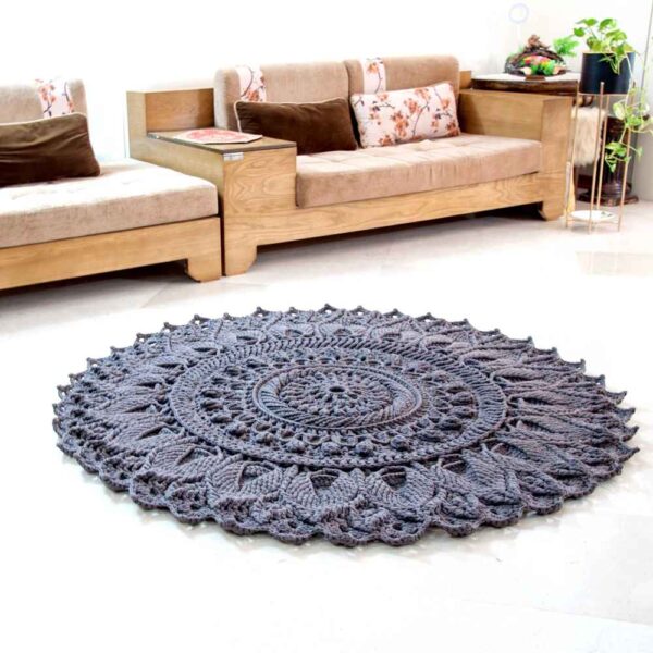 Macrame Hand-Knit Round Rug Model Sun Flower - ShopiPersia