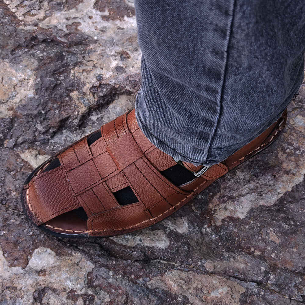 Men's Natural Leather Sandals Model Tondar - ShopiPersia