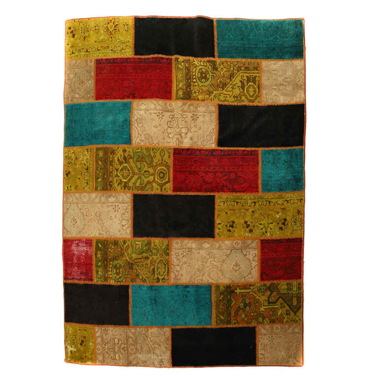 Hand-Knotted Persian Patchwork Collage Rug Rainbow - ShopiPersia
