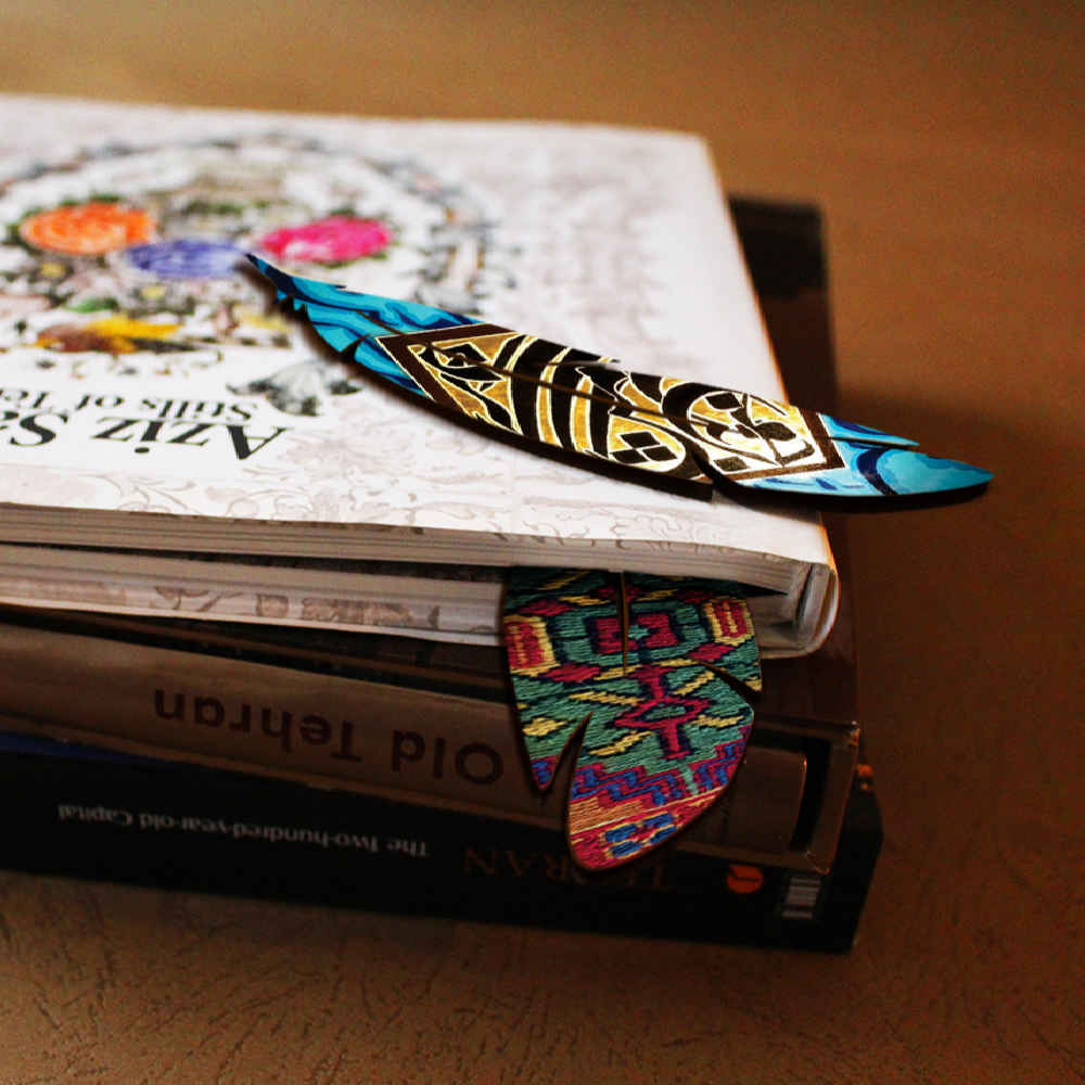 Artistic Persian Inspired Wooden Bookmark Feather Shaped - Set of 2 ...