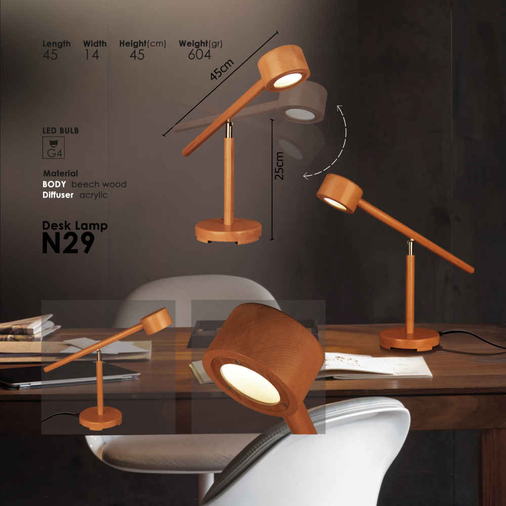 Wooden Adjustable Desk Lamp Handcrafted N29 - ShopiPersia