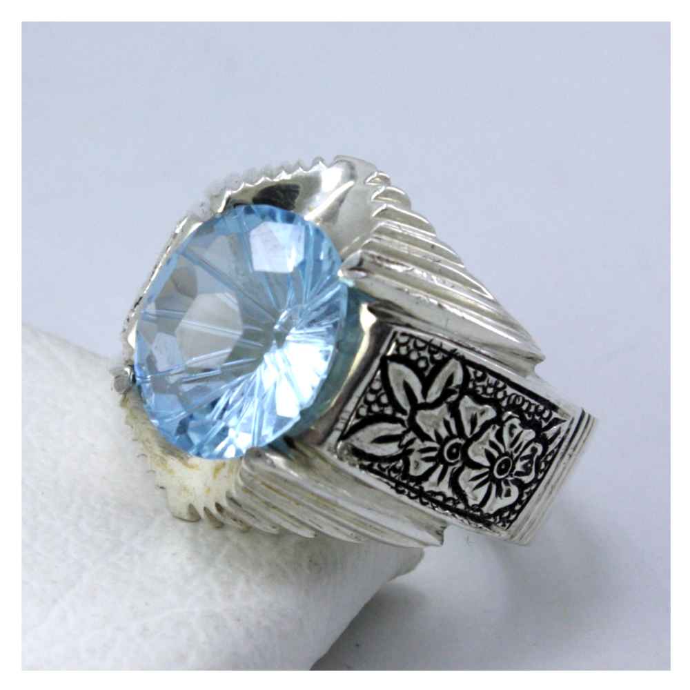 Persian Blue Topaz Silver Ring for Men Arka - ShopiPersia