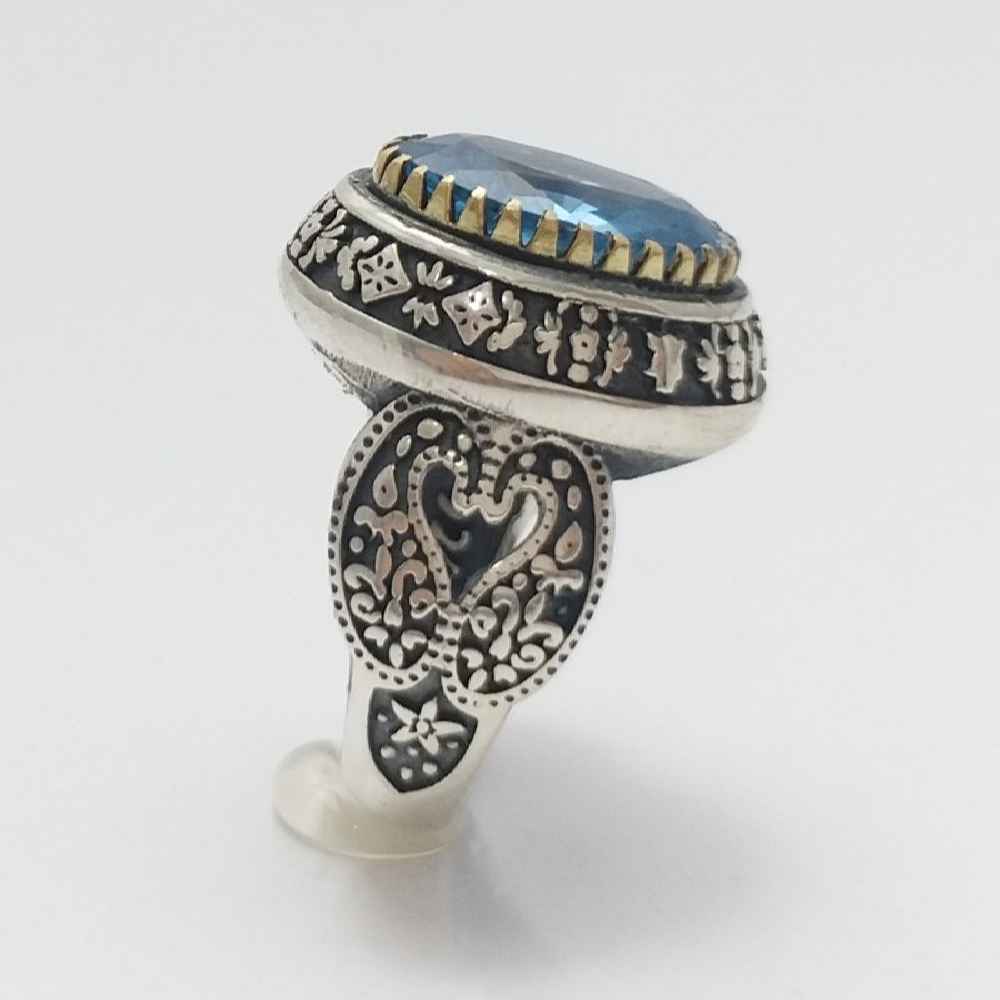 Persian Blue Topaz Silver Ring for Men Foad - ShopiPersia
