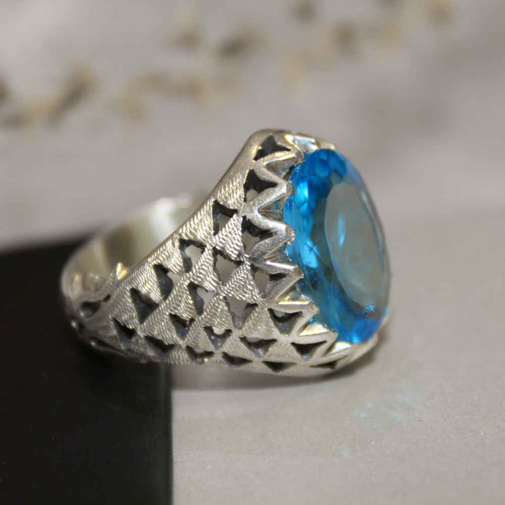 Persian Blue Topaz Silver Ring for Men Musa - ShopiPersia