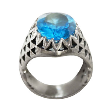 Handmade Blue Topaz Men's Silver Ring Model Vala - ShopiPersia