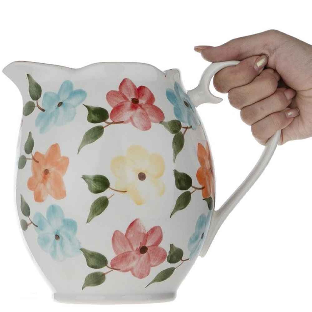 Handcrafted Pottery Pitcher with Floral Bahar Design - ShopiPersia