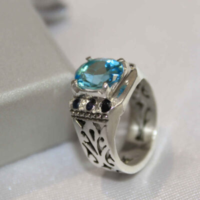 Handmade Blue Topaz Men's Silver Ring Model Vala - ShopiPersia