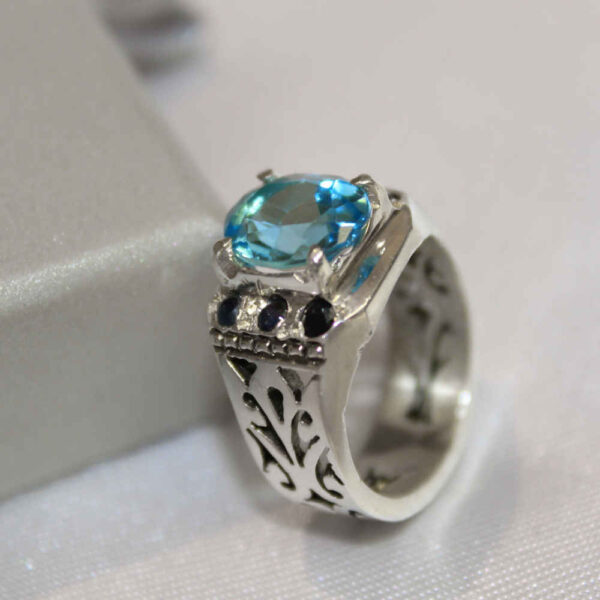 Handmade Blue Topaz Men's Silver Ring Model Vala - ShopiPersia