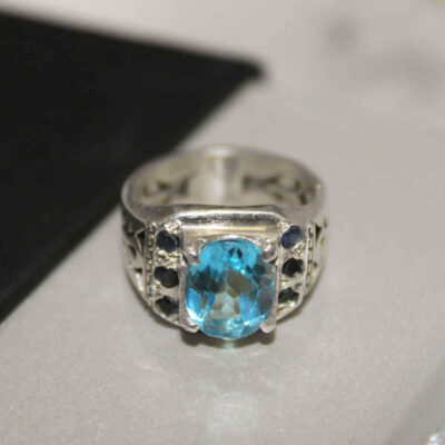 Handmade Blue Topaz Men's Silver Ring Model Vala - ShopiPersia