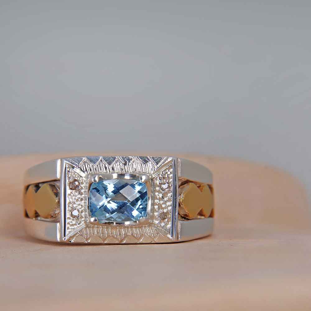 Persian Blue Topaz Silver Ring for Men Karim - ShopiPersia