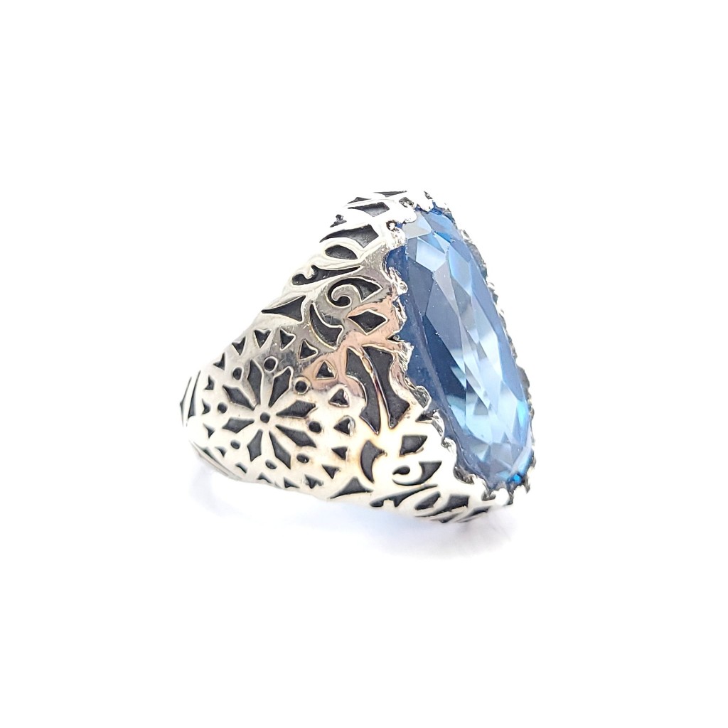 Handmade Topaz Men's Silver Ring Model Shams - ShopiPersia