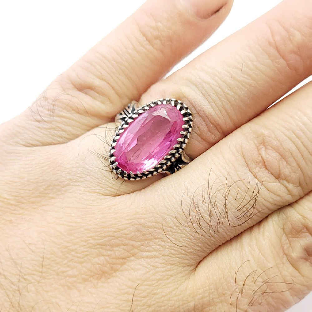 Persian Pink Topaz Silver Ring for Men Jalal - ShopiPersia