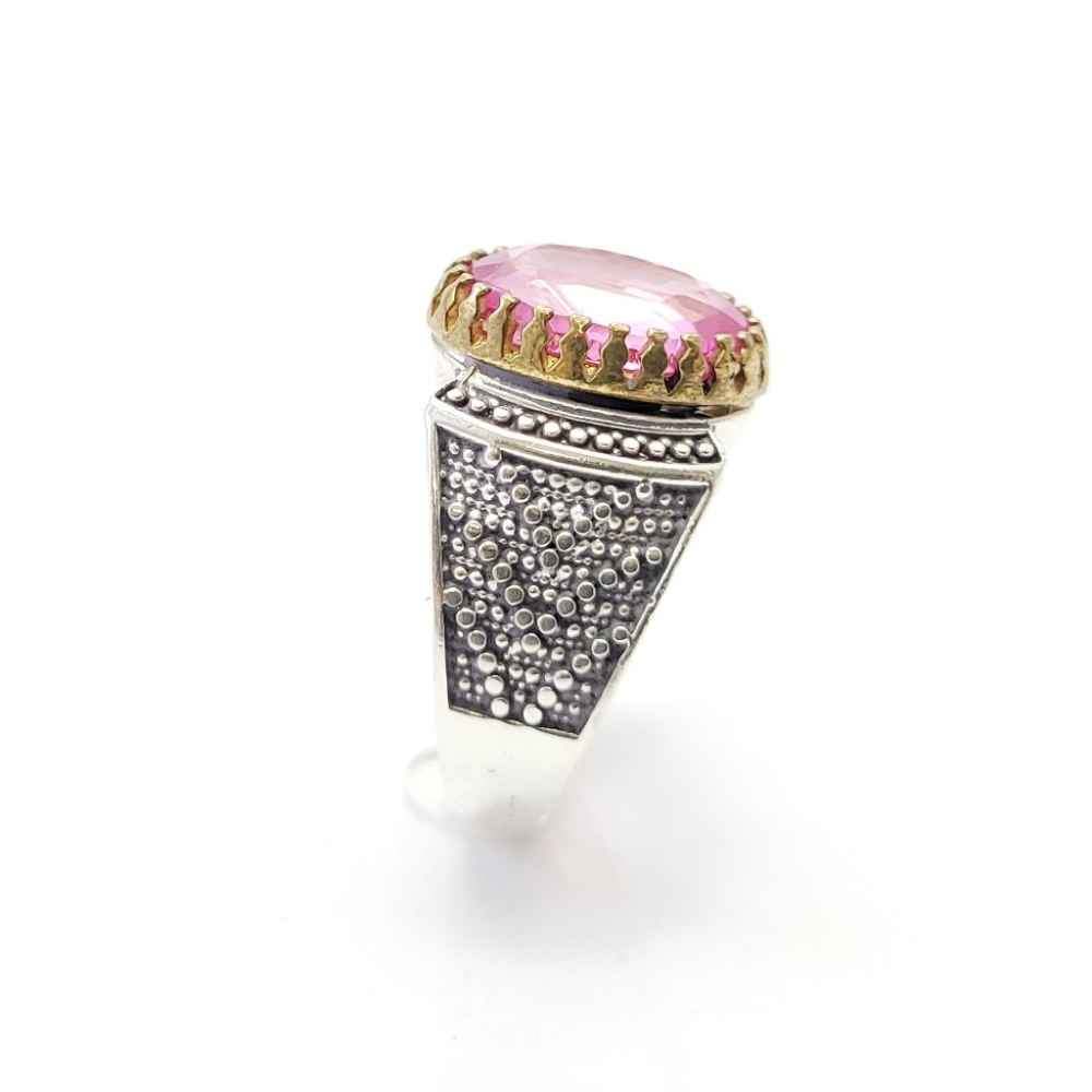 Persian Pink Topaz Silver Ring for Men Vahab - ShopiPersia