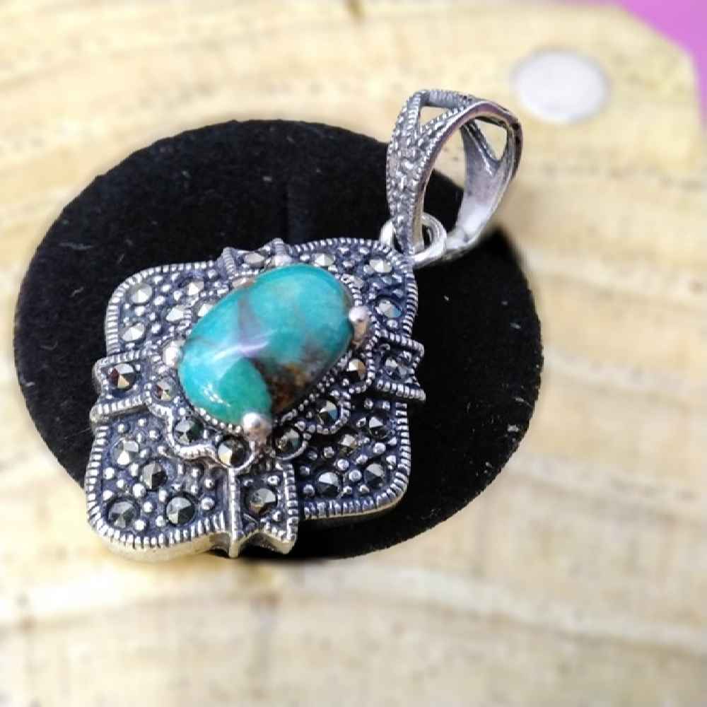 Persian Silver Pendant with Turquoise Gemstone Asa - ShopiPersia