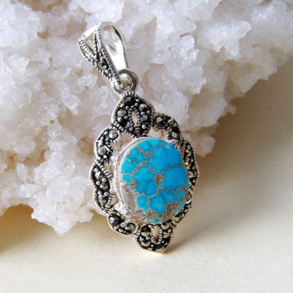 Silver Pendant with Persian Turquoise Model Asal - ShopiPersia