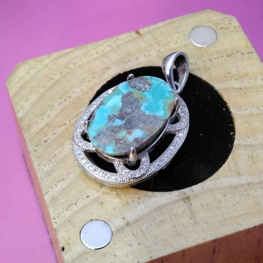 Persian Silver Pendant with Turquoise Gemstone Noor - ShopiPersia
