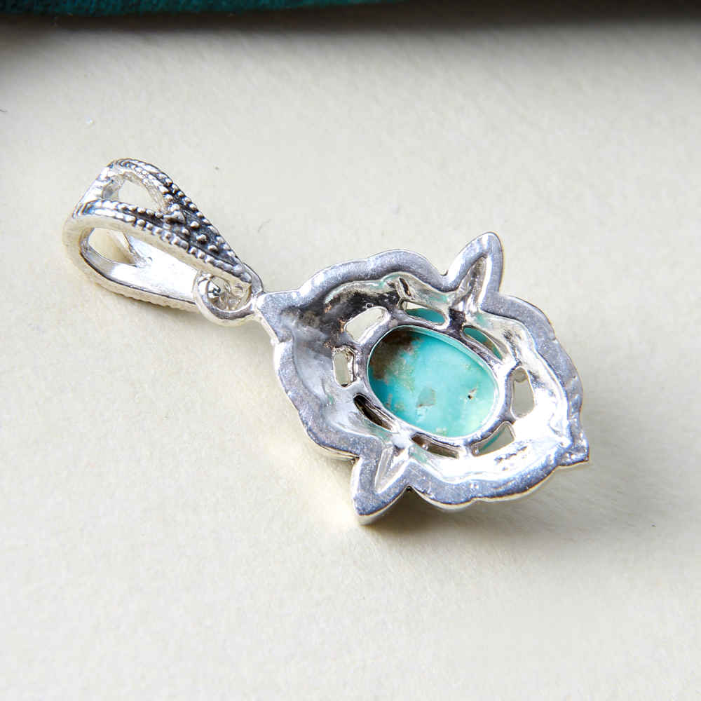 Persian Silver Pendant with Turquoise Gemstone Zohal - ShopiPersia