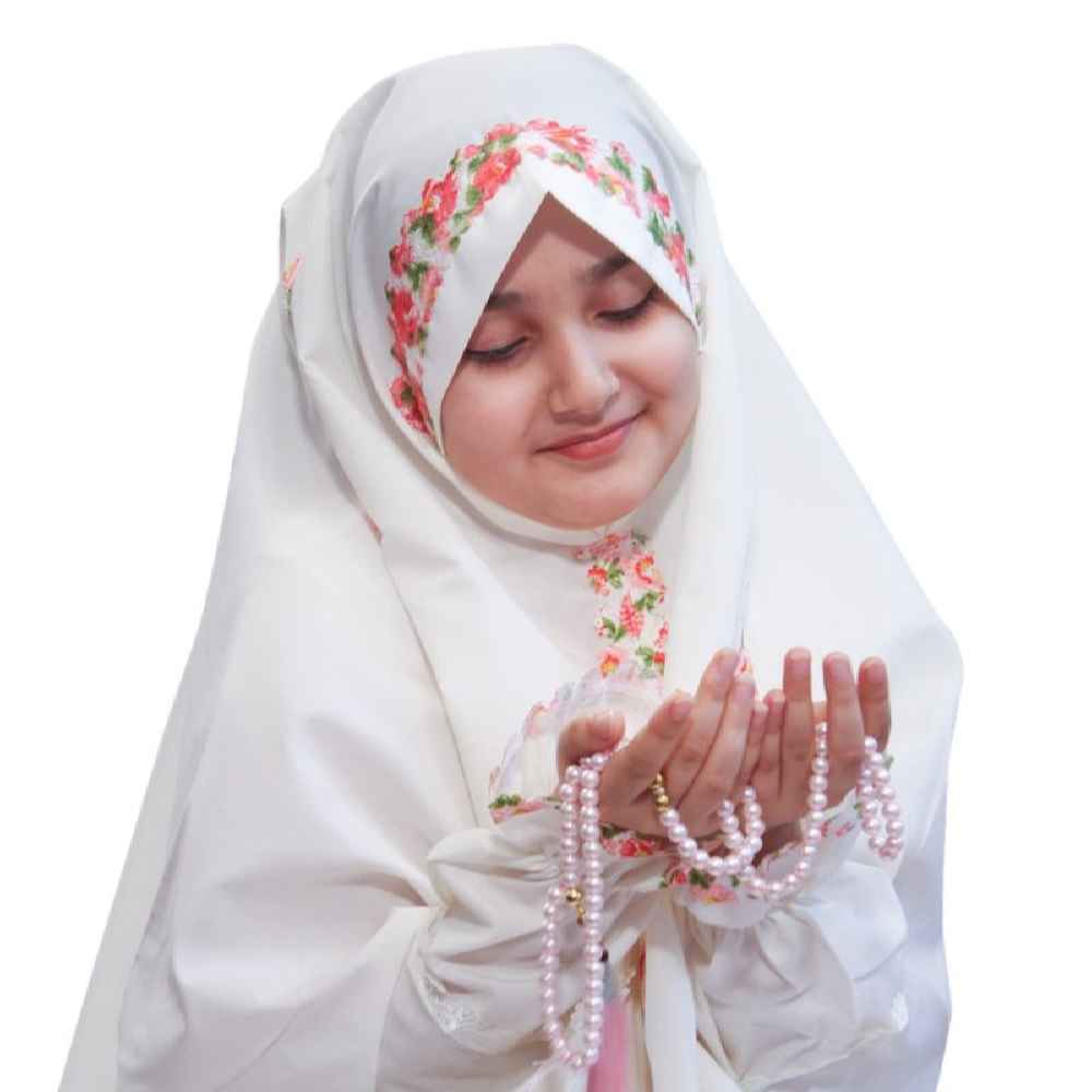 Islamic White Girls' Namaz Chador Model Bahareh - ShopiPersia