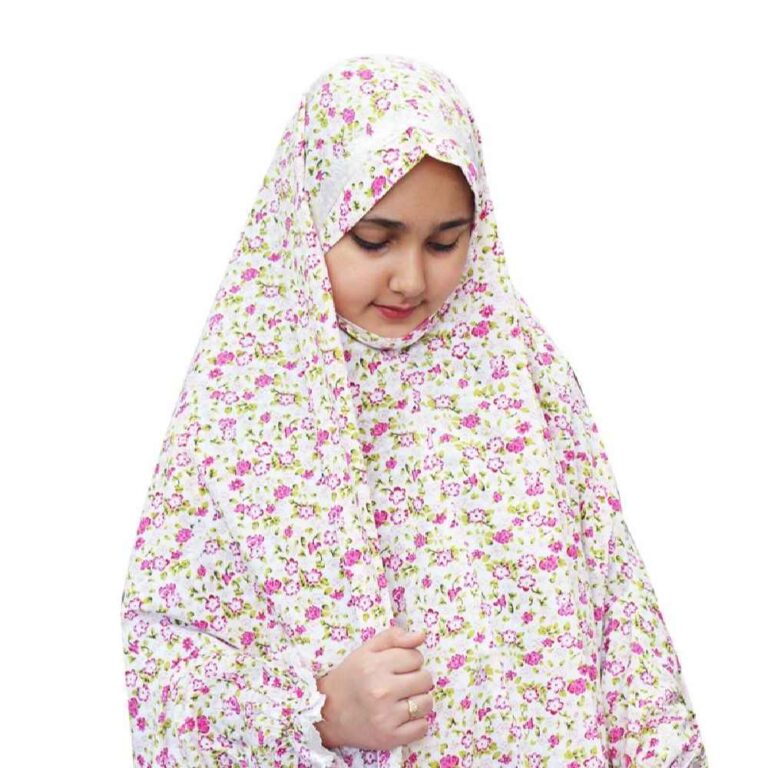 Islamic White Girls' Namaz Chador Model Blossom - ShopiPersia