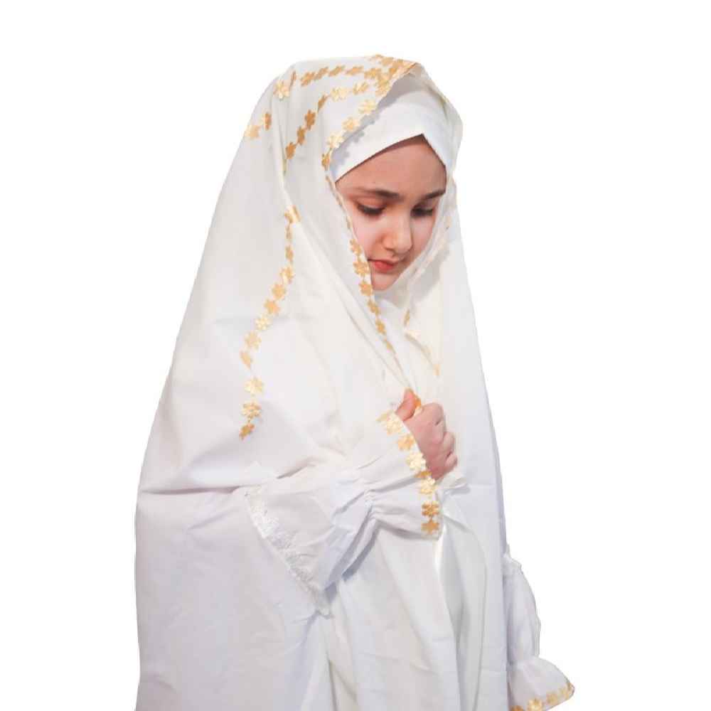 Islamic White Girls' Namaz Chador Model Khorshidi - ShopiPersia