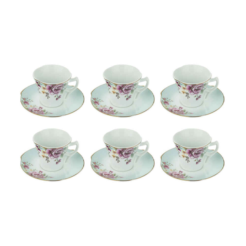 Persian Teacup Set with Saucer - Bahar Porcelain Design (12pcs) - ShopiPersia