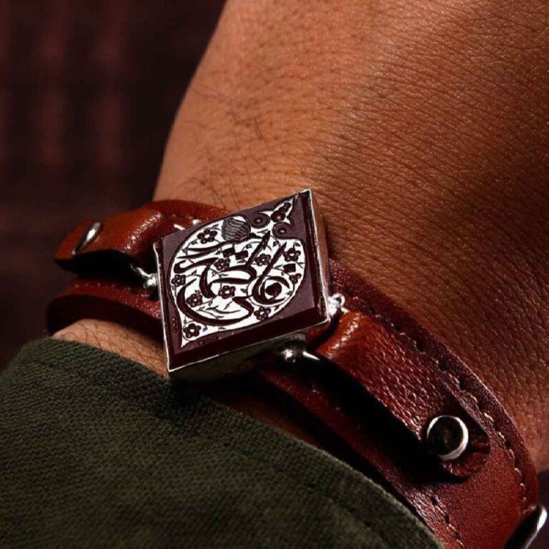 Islamic Leather Buckle Clasp Bracelet with Agate - ShopiPersia