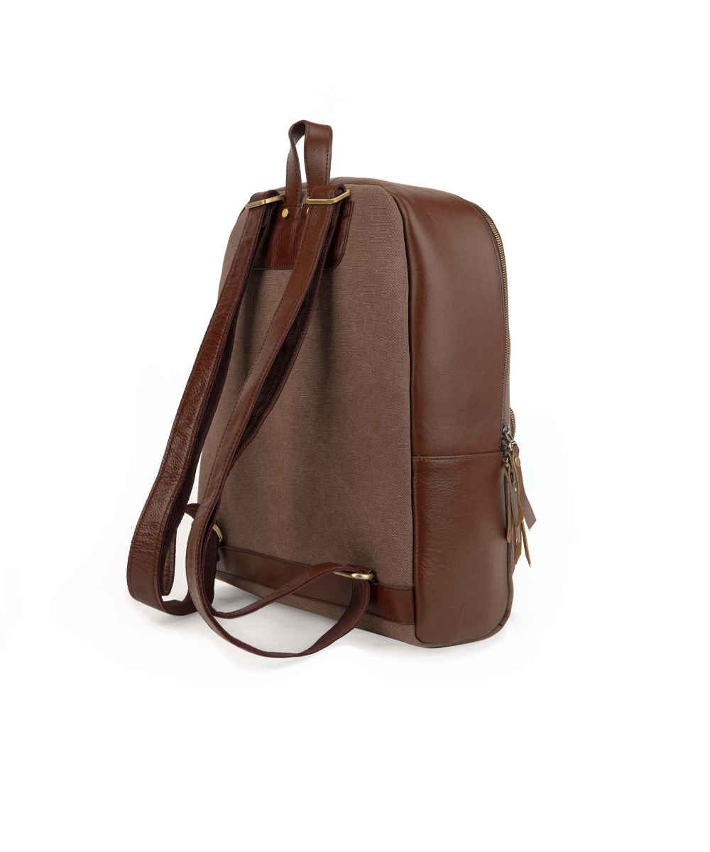 Brown Leather & Canvas Women's Backpack - Model Nina - ShopiPersia