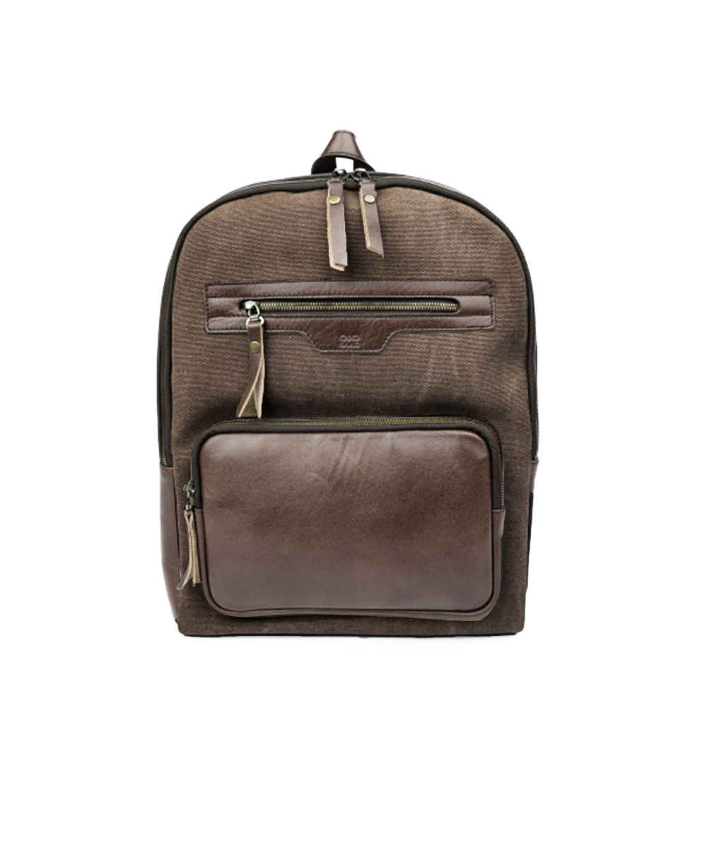Brown Leather & Canvas Women's Backpack - Model Nina - ShopiPersia