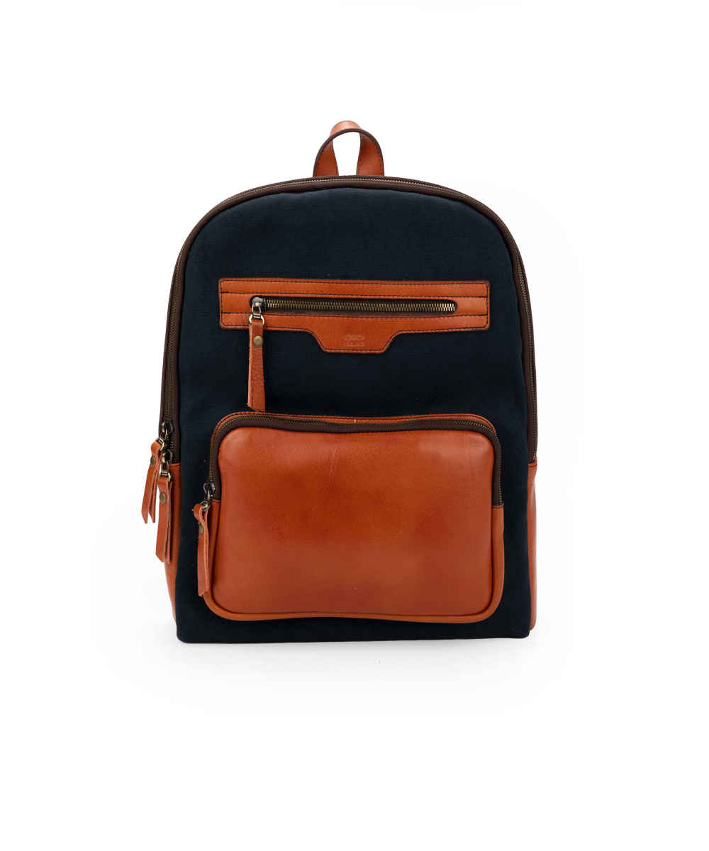 Brown Leather & Canvas Women's Backpack - Model Nina - ShopiPersia