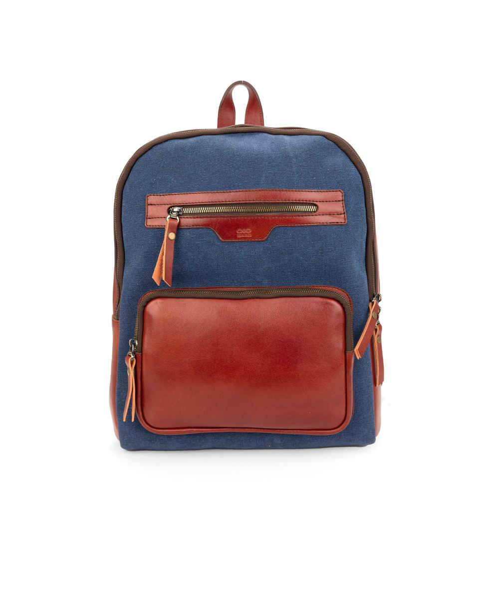 Brown Leather & Canvas Women's Backpack - Model Nina - ShopiPersia