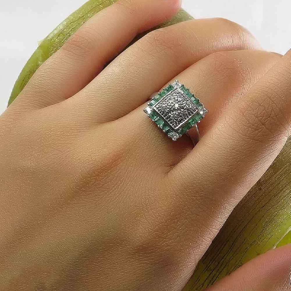 Green Emerald Women's Silver Ring Model Maral - ShopiPersia