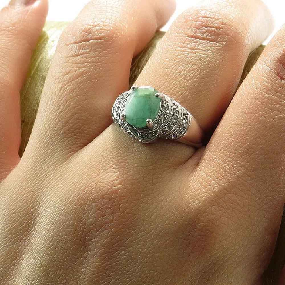 Green Emerald Silver Ring For Women Engagement Sara - ShopiPersia