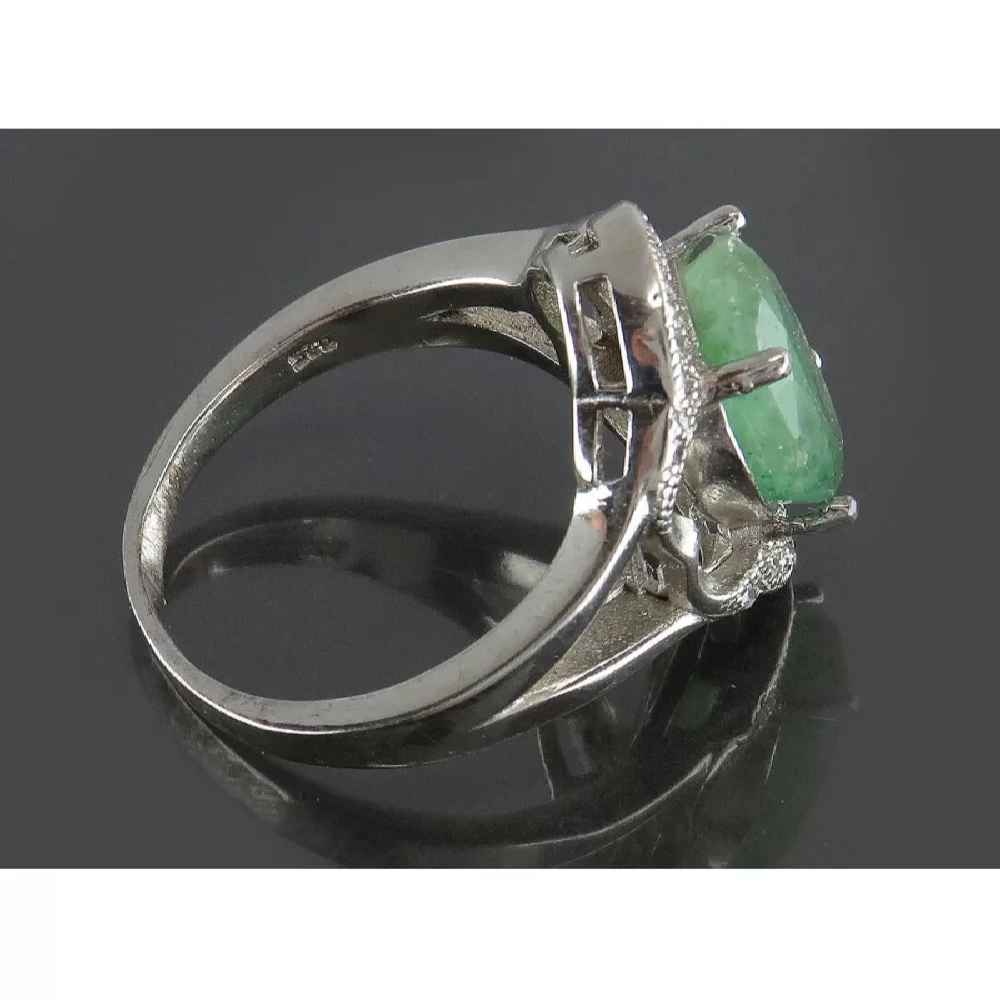 Green Emerald Silver Ring For Women Engagement Sarvenaz - ShopiPersia
