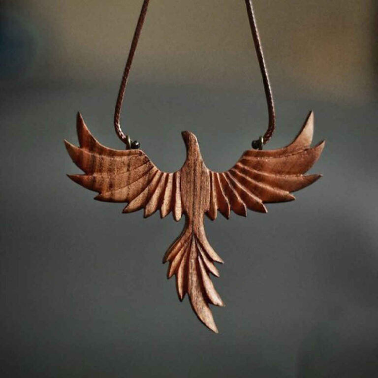 Wooden Necklace Handcrafted with Artistic Style Phoenix - ShopiPersia