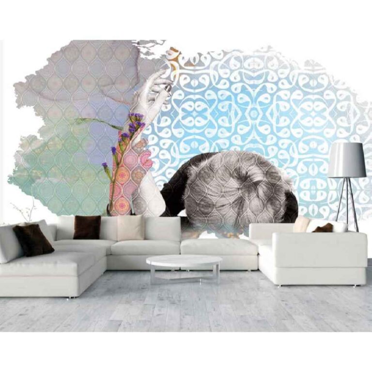 Persian Blue Calligraphy Wall Mural Model Ziba - ShopiPersia