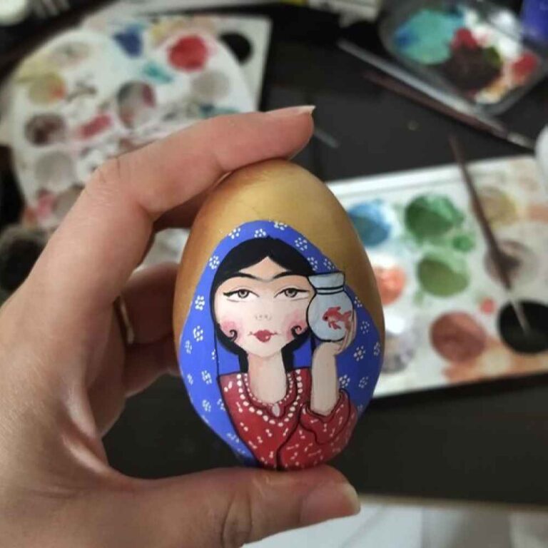 Brown Hand Painted Pottery Egg Model Banoo - ShopiPersia